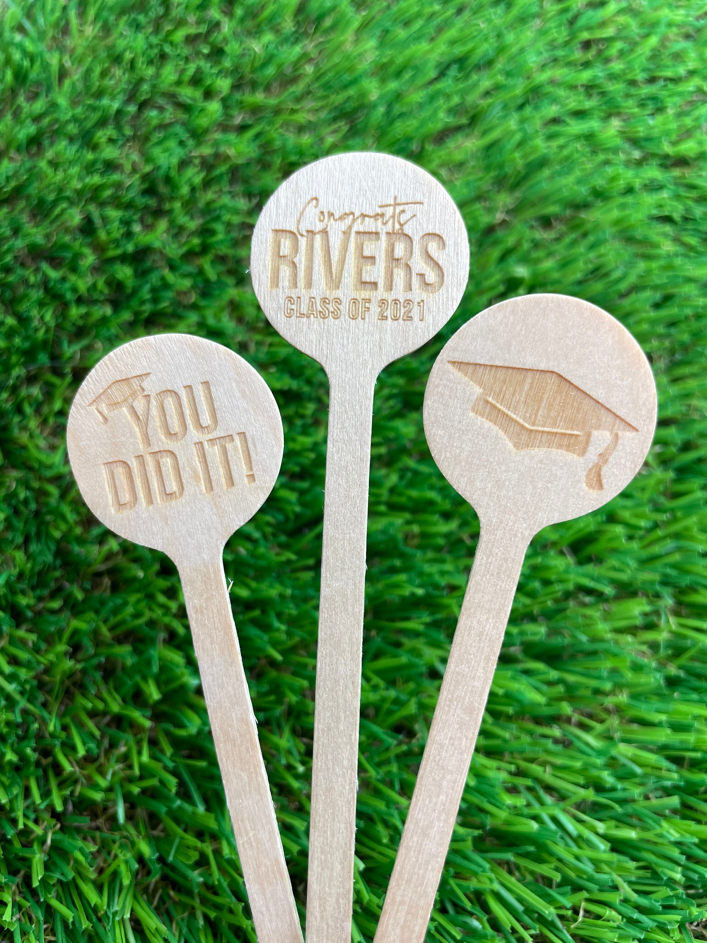 Graduation Cap - Set of 50 Wood Engraved Stir Sticks, Cocktail Sticks ...