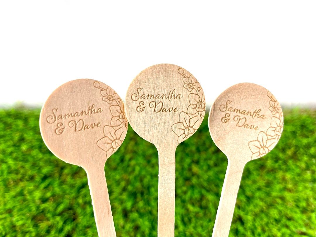 50 Custom Engraved Wood Stir Sticks, Cocktail Sticks, Wedding Drink ...