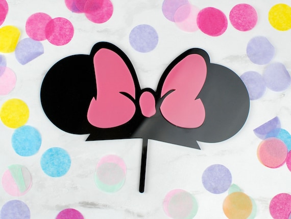 Minnie Mouse Ears Cake Topper Black with a Pink Bow. | Etsy