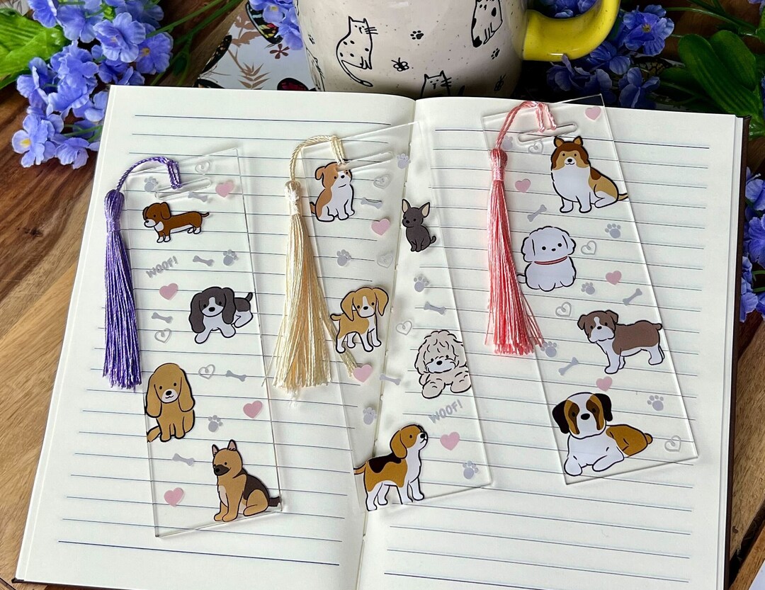 Three Custom Acrylic Bookmark, Dog Themed, Cute Dog Pattern, Acrylic ...