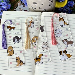 Three Custom Acrylic Bookmark, Dog Themed, Cute Dog Pattern, Acrylic ...
