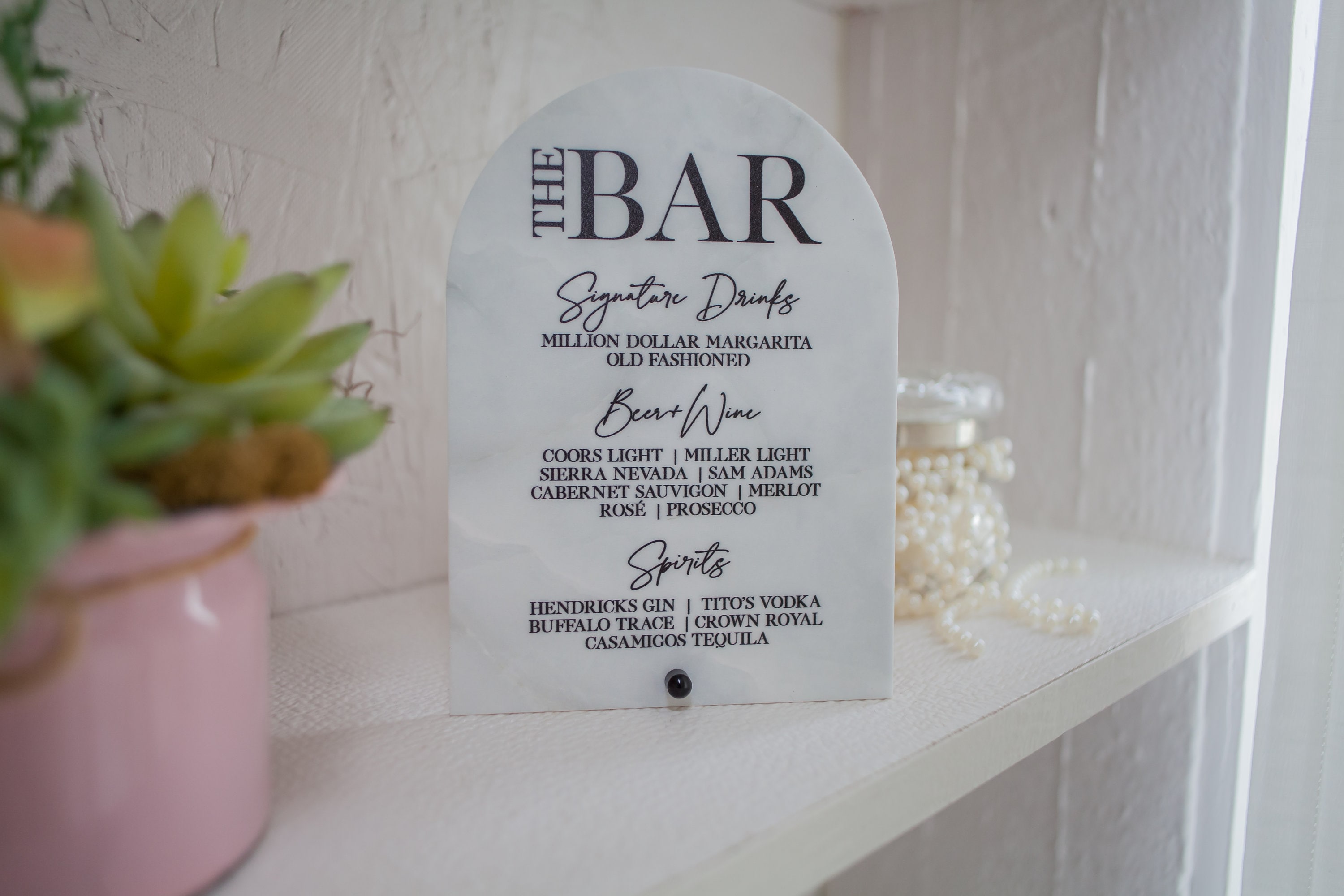 Custom Marble Bar Menu Arched Acrylic Sign W/ Printed Marble - Etsy