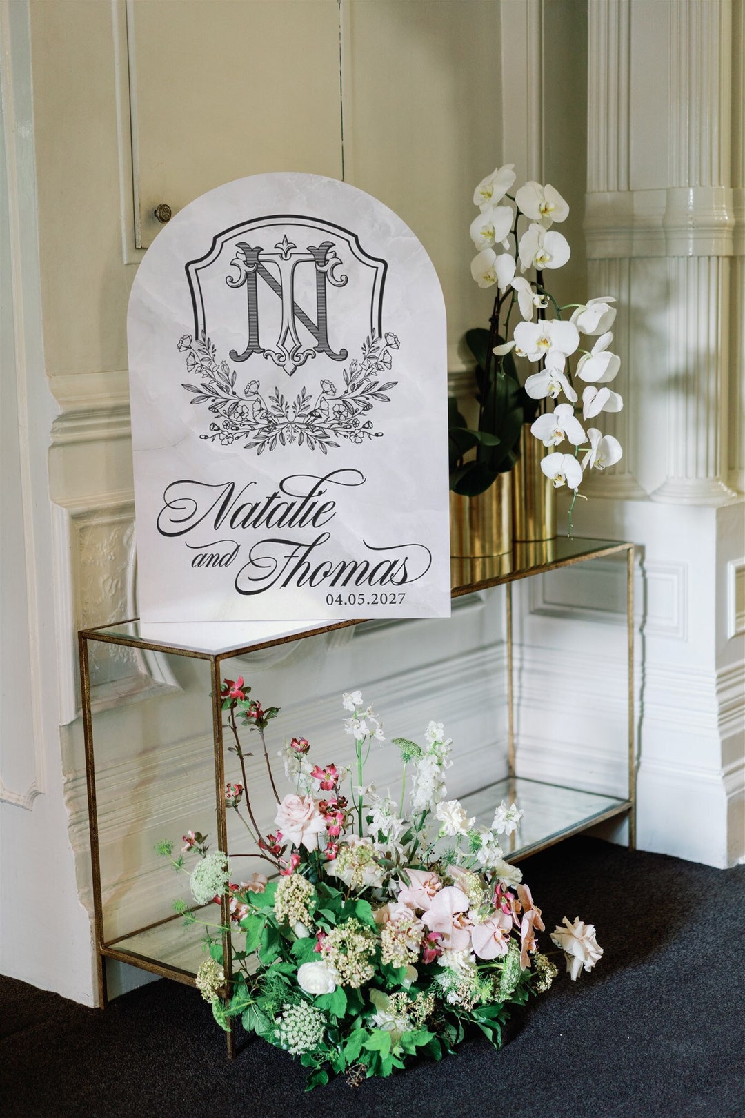 Marble Acrylic Welcome Sign, Monogram or Crest,36 Inches Tall Arched ...