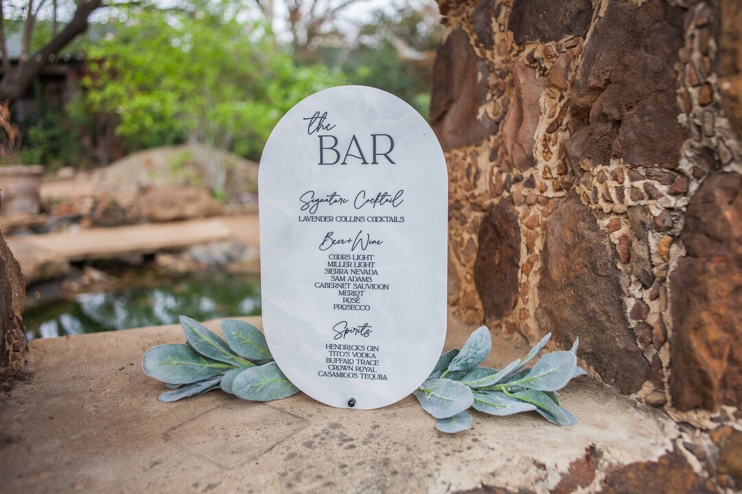Custom Marble Bar Menu, Arched Acrylic Sign W/ Printed Marble Pattern ...