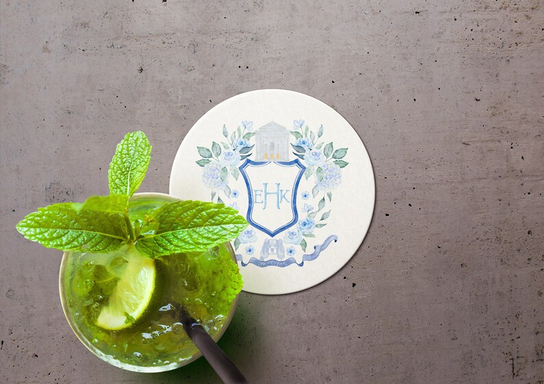 Custom Wedding Crest Coaster - Personalized 4" Round Paper Coasters ...