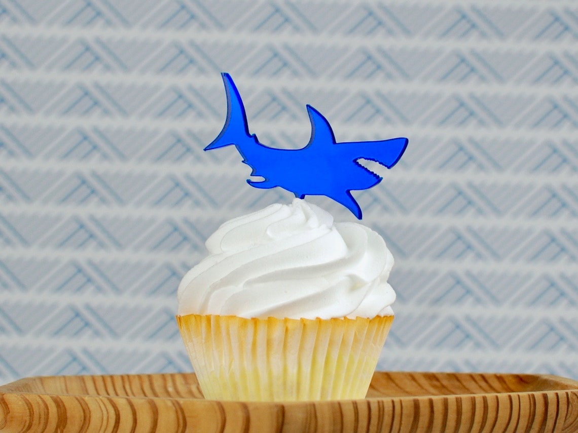 Blue Shark Birthday/baby Shark Themed Cupcake Toppers for Boy - Etsy