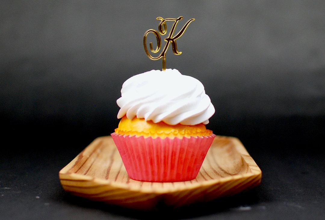 Monogram Cupcake Topper, GOLD Mirror Single Letter K, Wedding Elegant ...