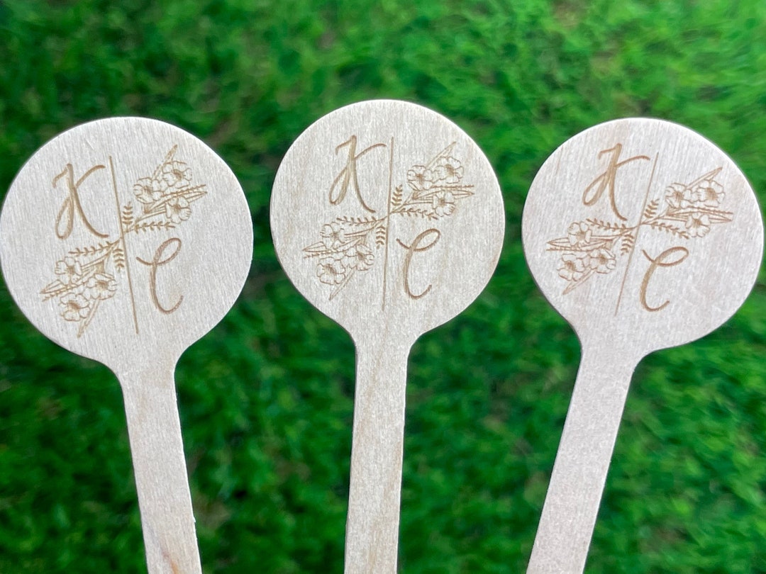 50 Custom Monogram Wood Engraved Stir Sticks, Coffee Cocktail Sticks ...