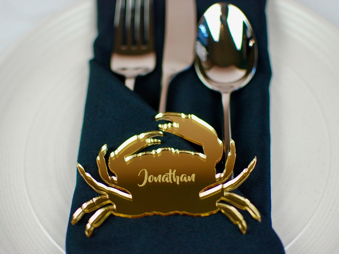 Crab Wedding Name Place Card Nautical Beach Table Decorations, Laser ...