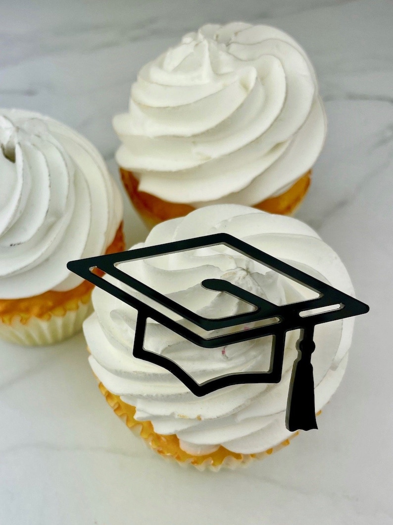 Graduation Cap Cupcake Topper SET, Congrats and Two Caps X2, Class of ...