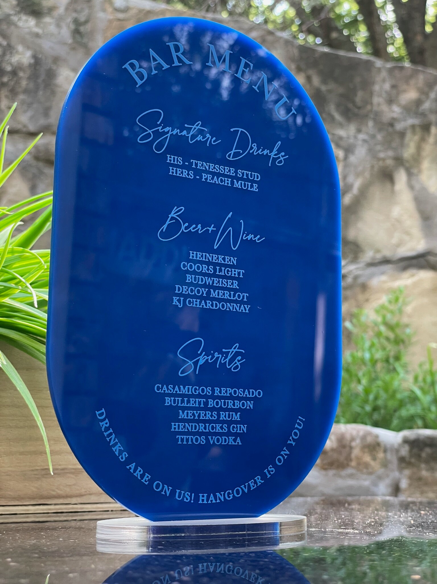 Custom Bar Menu, Standing Oval Menu, Wedding Drink Menu Sign - Etsy