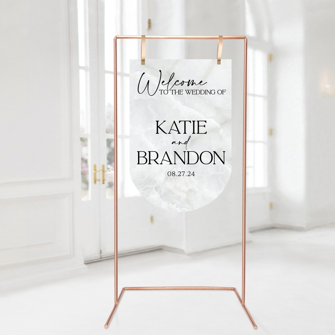 Marble Acrylic Welcome Sign, Hanging Wedding Arched Bottom 36 Inches ...