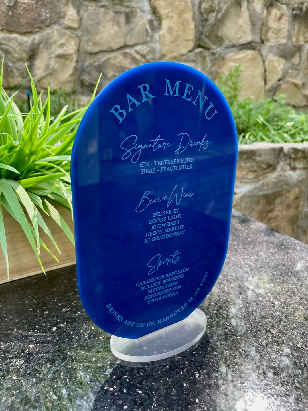 Custom Bar Menu, Standing Oval Menu, Wedding Drink Menu Sign - Etsy