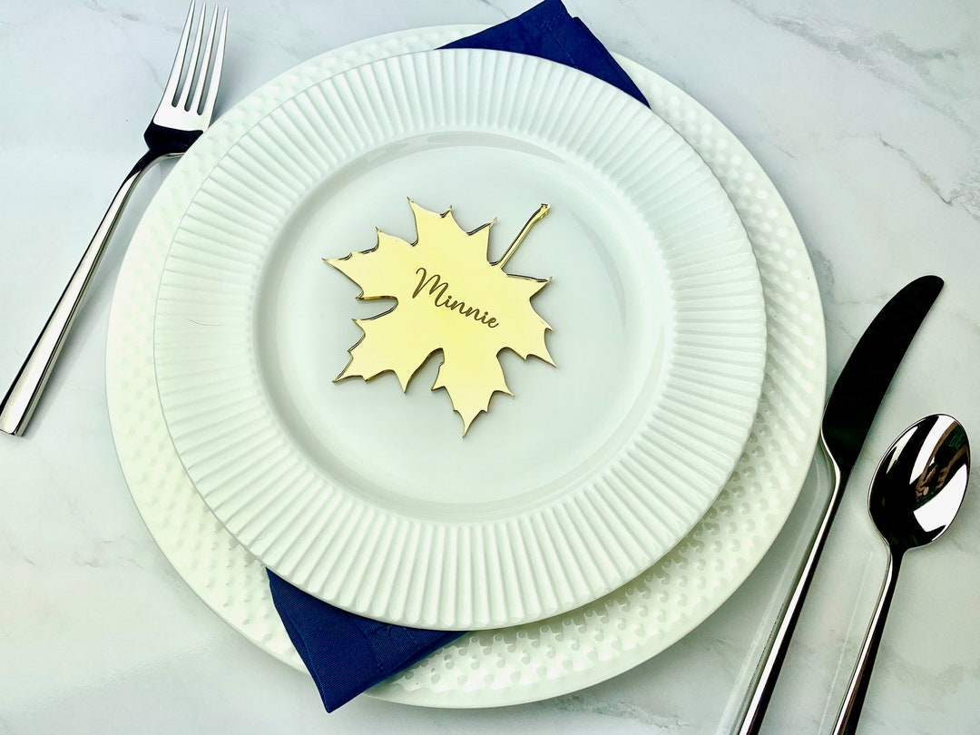 Custom Maple Leaf Place Cards, Acrylic Mirror, Laser Cut & Engraved ...