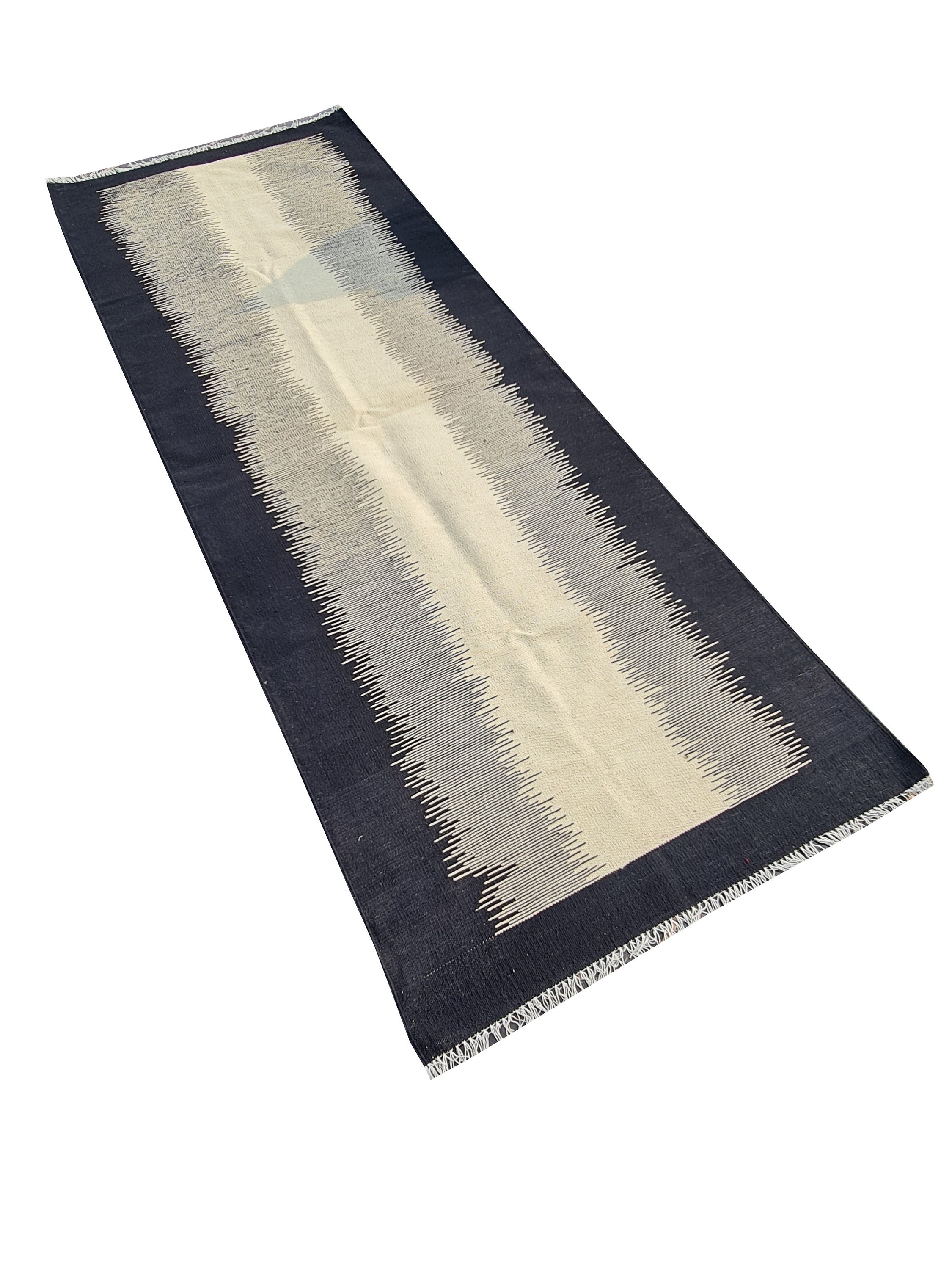 Rug Runner, Custom Runner, Hallway Rug, Black and Cream Runner, Wool ...