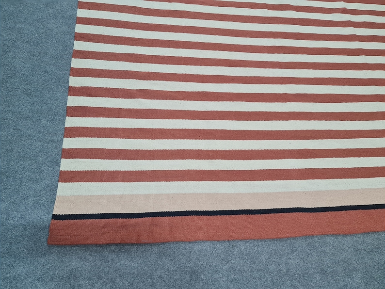 Rust and White Striped Rug, Kilim Rug, Rustic Rug, Stripe Rug, Living ...