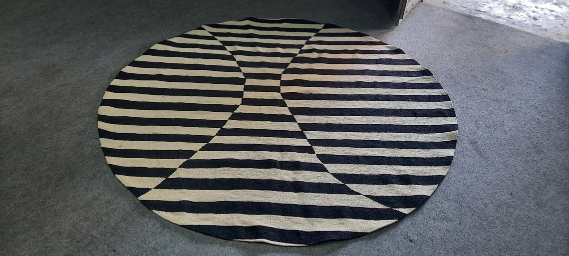 Round Rug, Black and White Rug, Striped Circular Rug, Kilim Rug ...