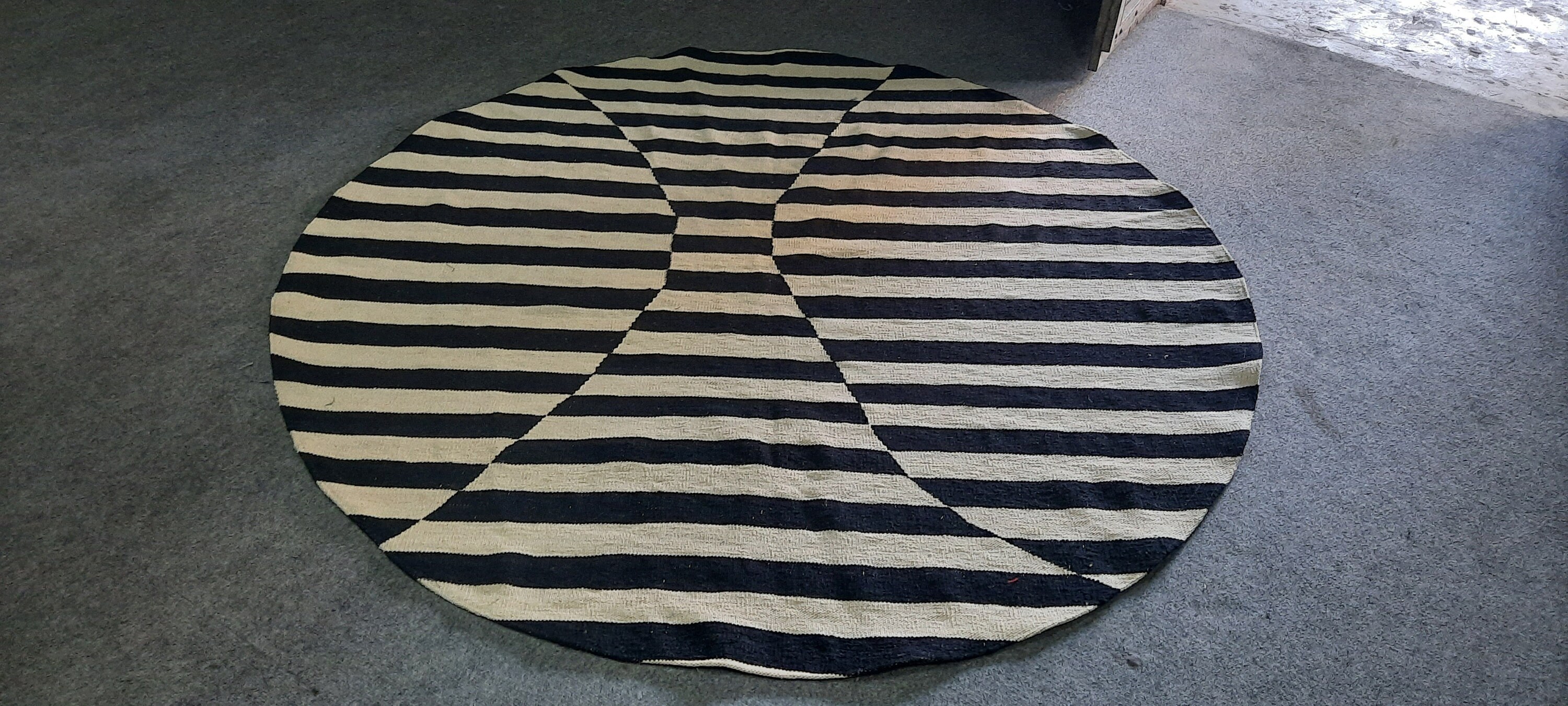 Round Rug, Black and White Rug, Striped Circular Rug, Kilim Rug ...