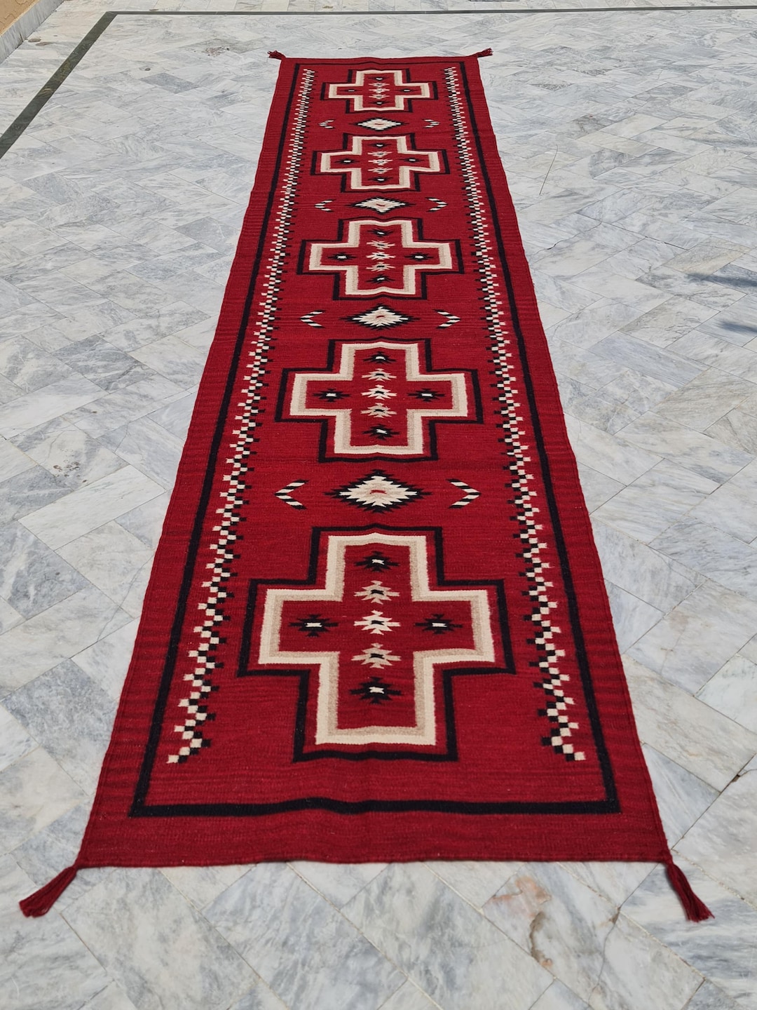 Red Runner Rug, Navajo Rug Runner, Wool Rug, Long Area Rug, Red Black ...