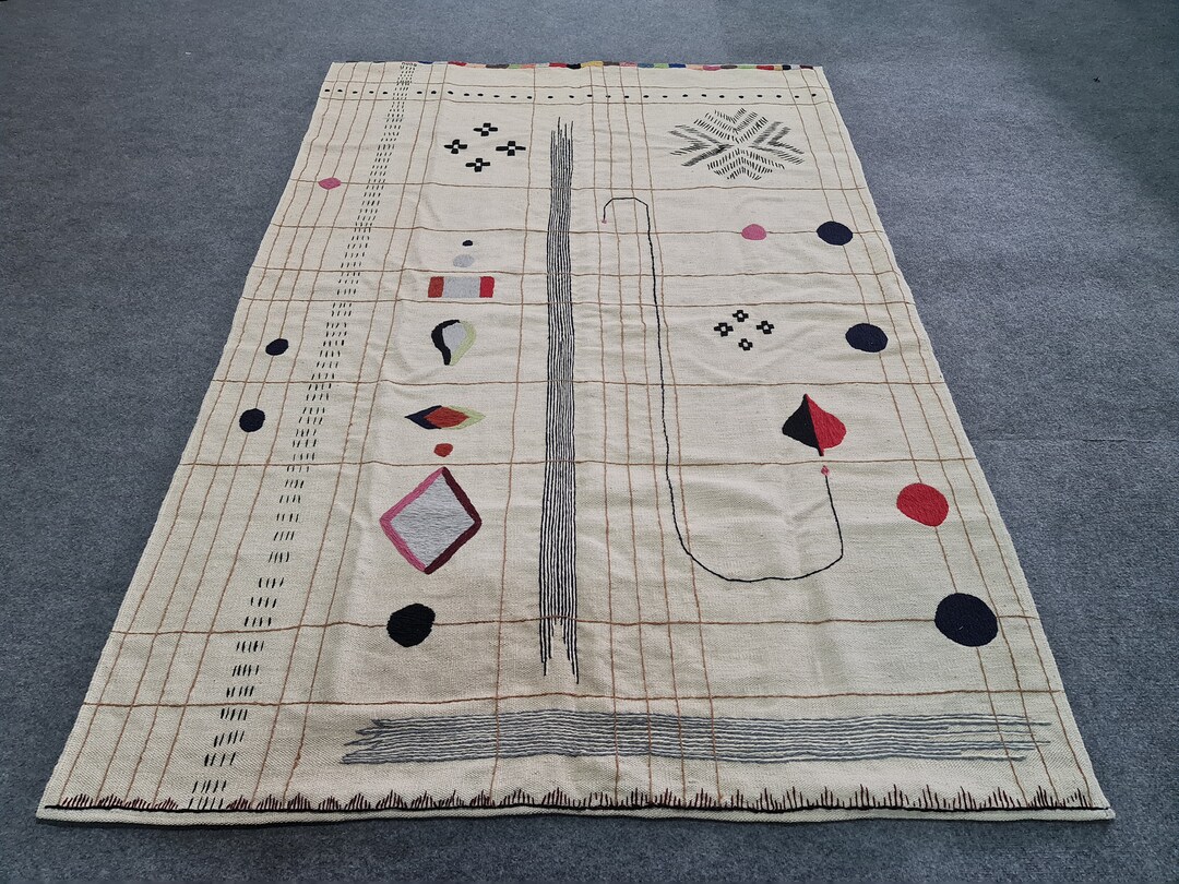 Embroidered Rug, Designer Rug, Hooked Rug, Wool Rug, Handmade Rug ...