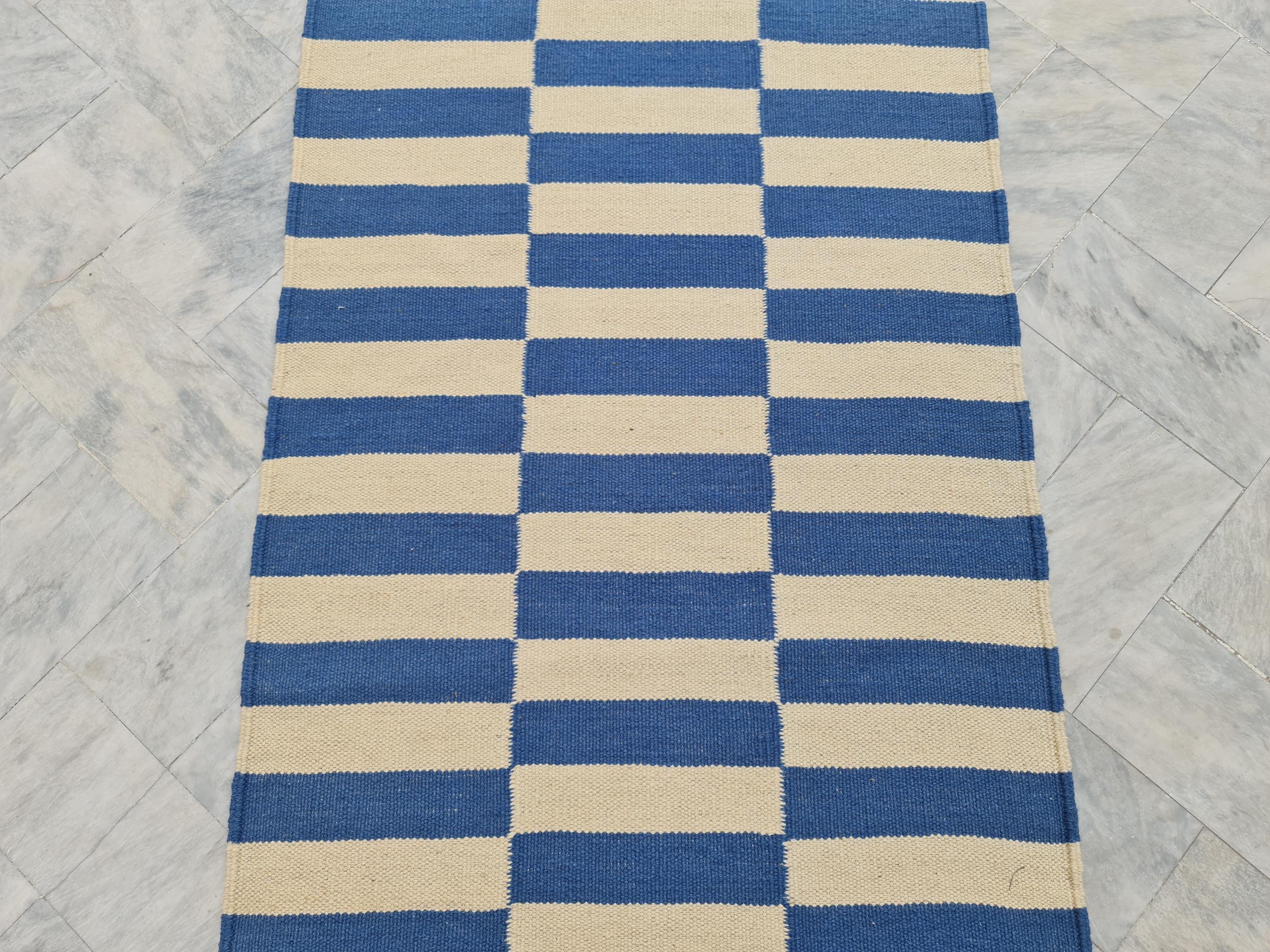 White and Blue Runner Rug, Corridor Rug, Extra Long Rug, Hallway Runner ...