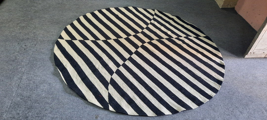 Round Rug, Black and White Rug, Striped Circular Rug, Kilim Rug ...