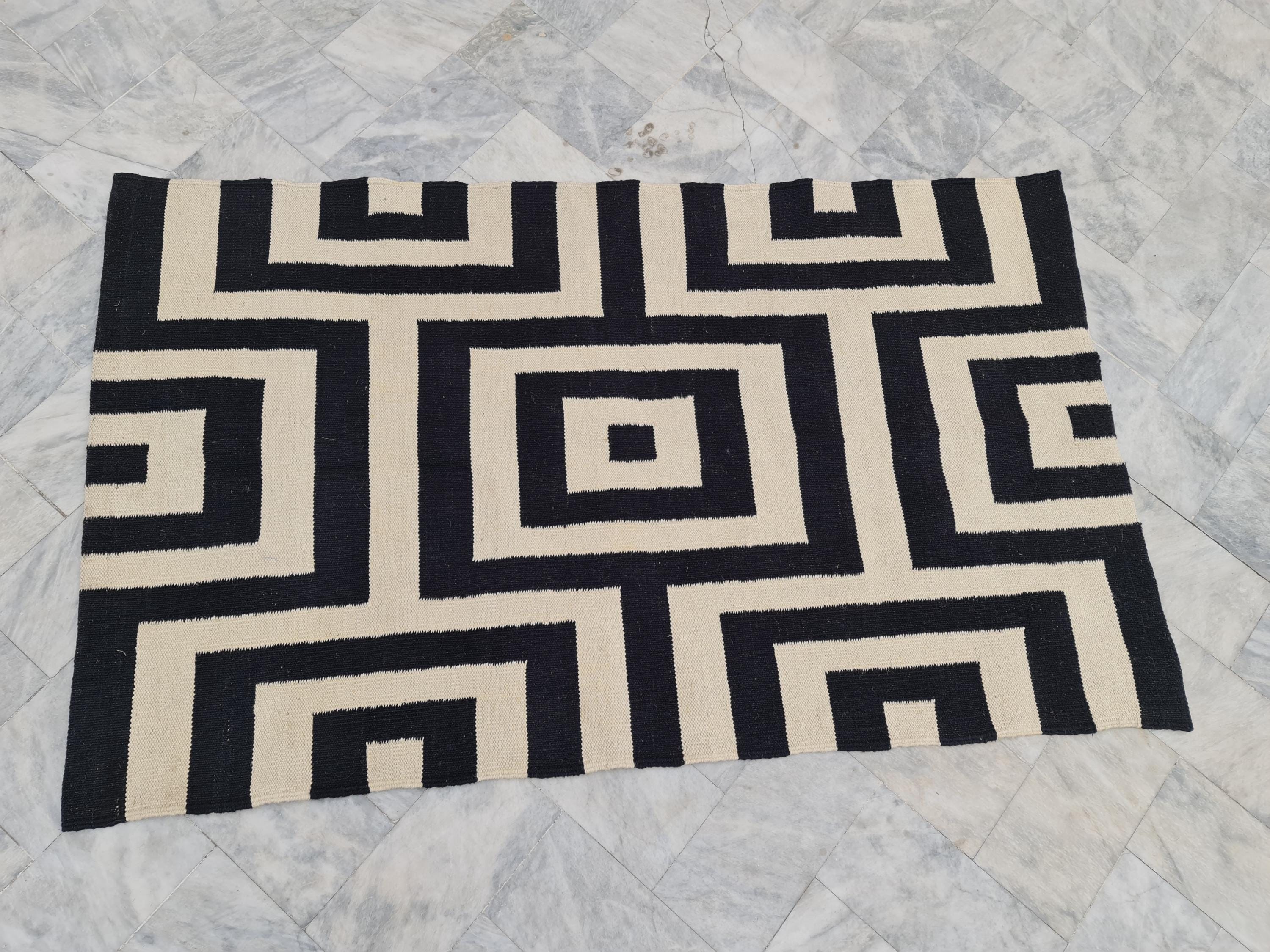 Designer Kilim Rug, Geometric Rug, Black and White Rug, Area Rug, All ...