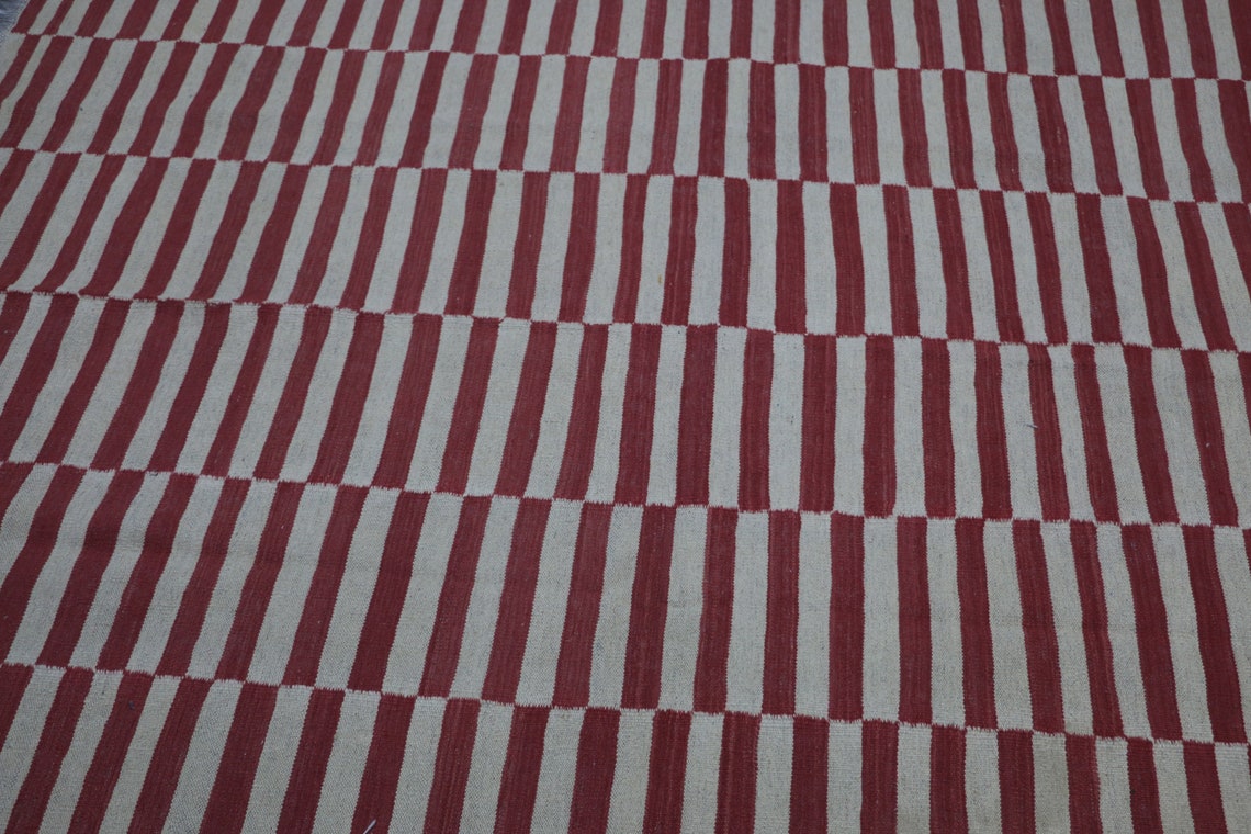 Red and White/ivory Striped Rug, White and Red Area Rug, Custom Made ...