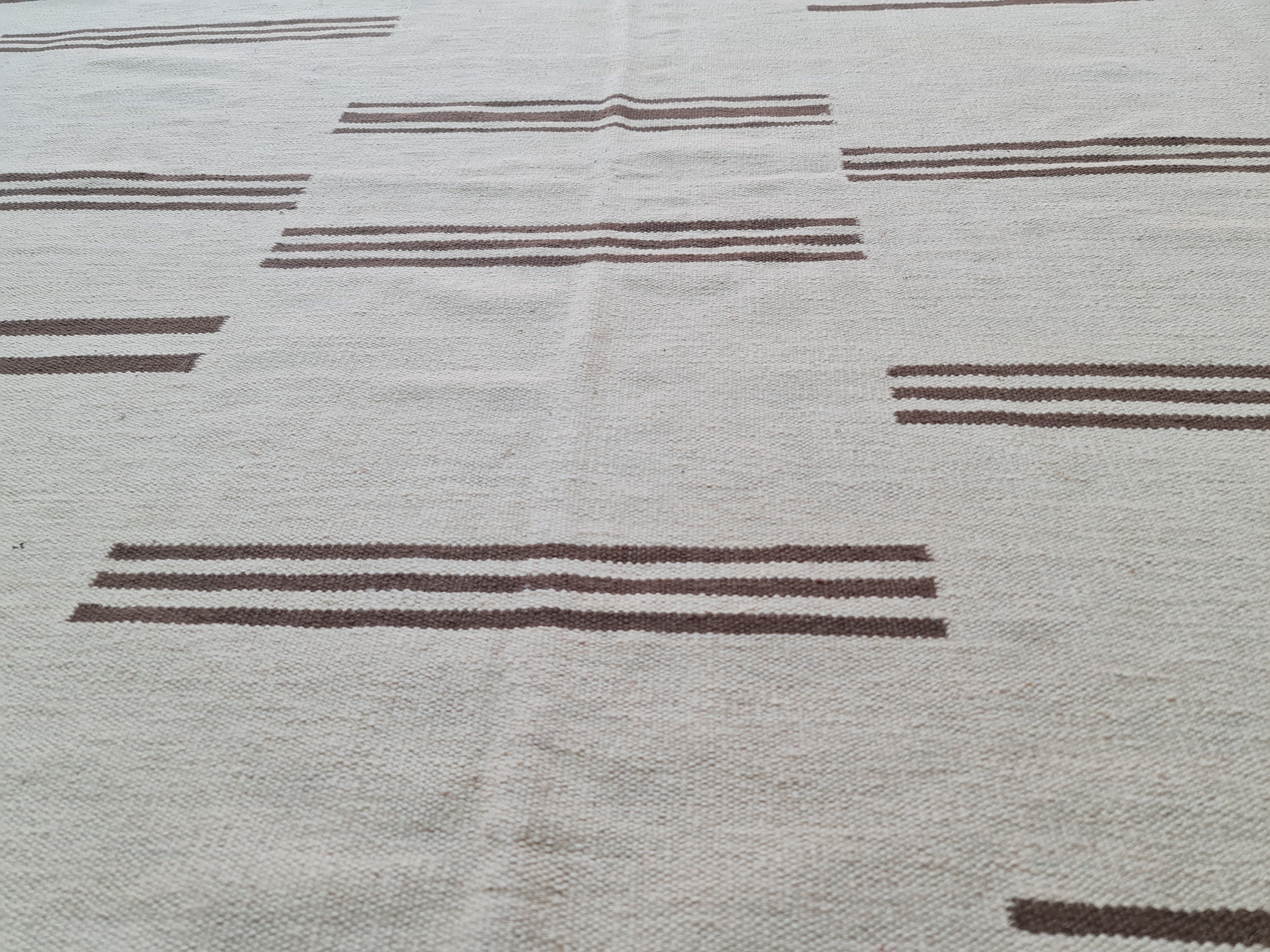 Dark Brown and Cream Striped Rug, 8x10 Kilim Rug, 9x12 Dhurrie Rug, 4x6 ...
