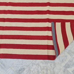 Red and White Striped Kilim Rug, Stripe Area Rug, 8x10 Striped Rug ...