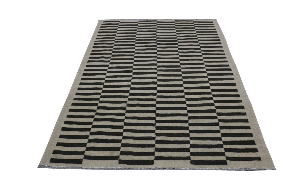 Wool Striped Rug Area Rug Large Area Rug Black and - Etsy