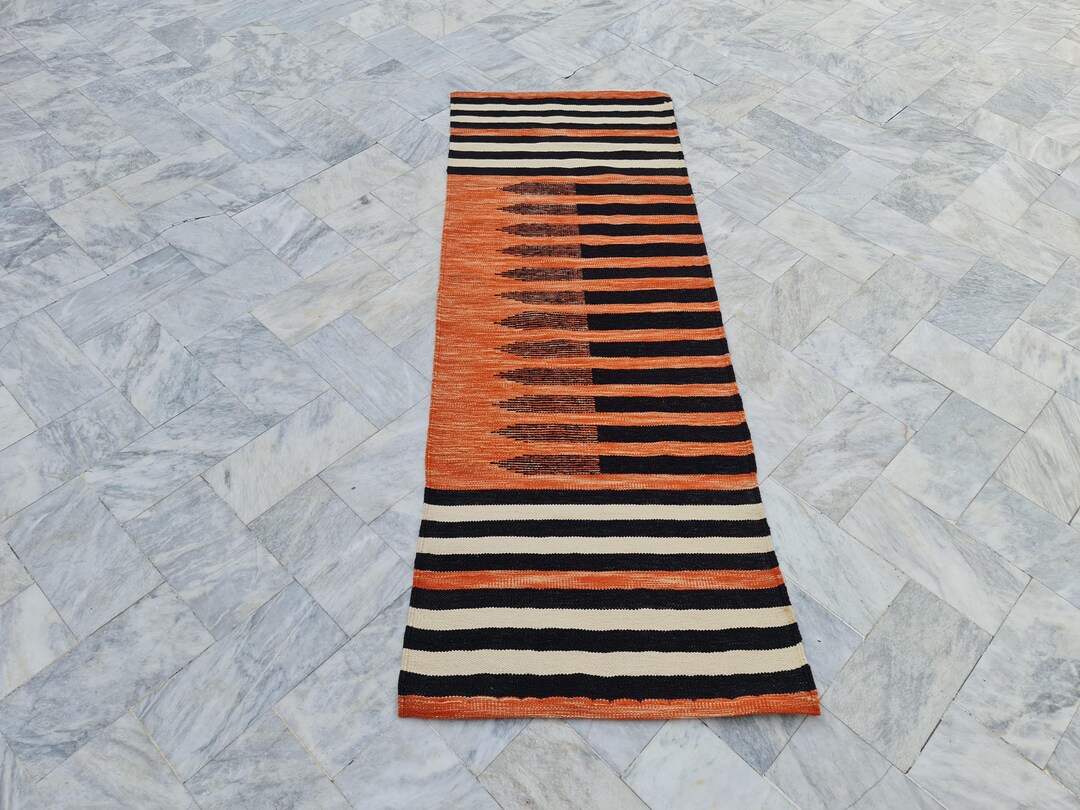 Orange Black and White Runner Rug, Hallway Rug, Corridor Rug, Kitchen ...