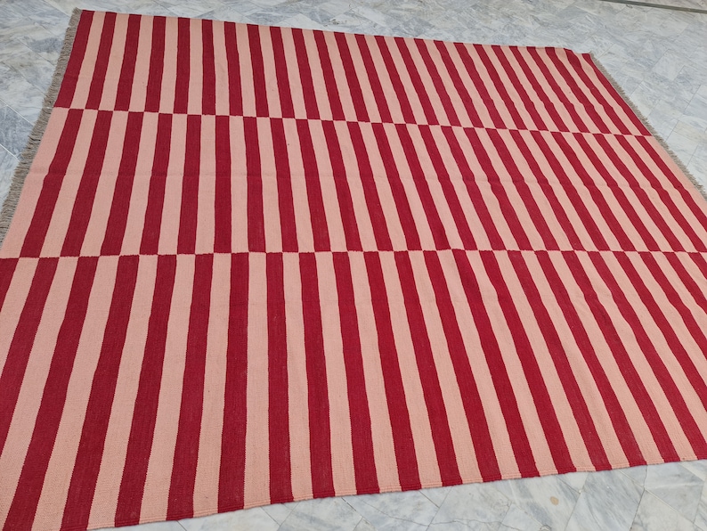 Pink and Red Striped Rug, Custom Rug, Wool Rug, 9x12 Dhurrie Rug, 8x10 ...