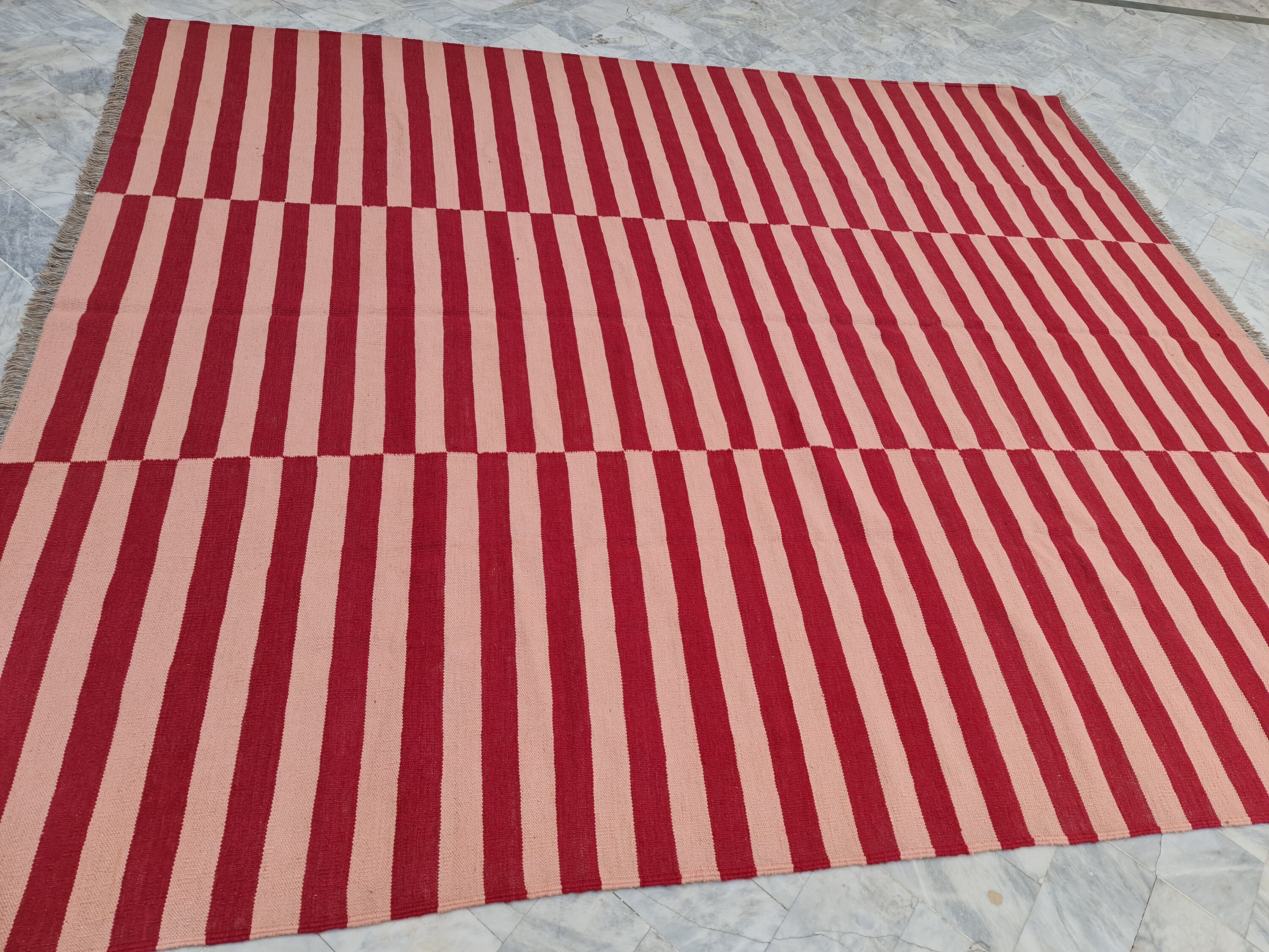 Pink and Red Striped Rug, Custom Rug, Wool Rug, 9x12 Dhurrie Rug, 8x10 ...