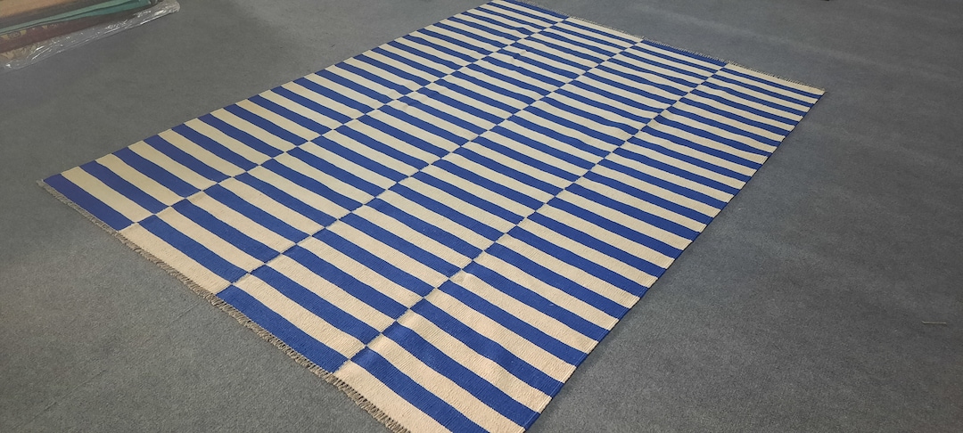 Blue and White Rug, Striped Kilim Rug, Stripe Rug, Area Rug, Living ...