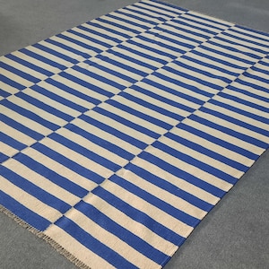 Blue and White Rug, Striped Kilim Rug, Stripe Rug, Area Rug, Living ...