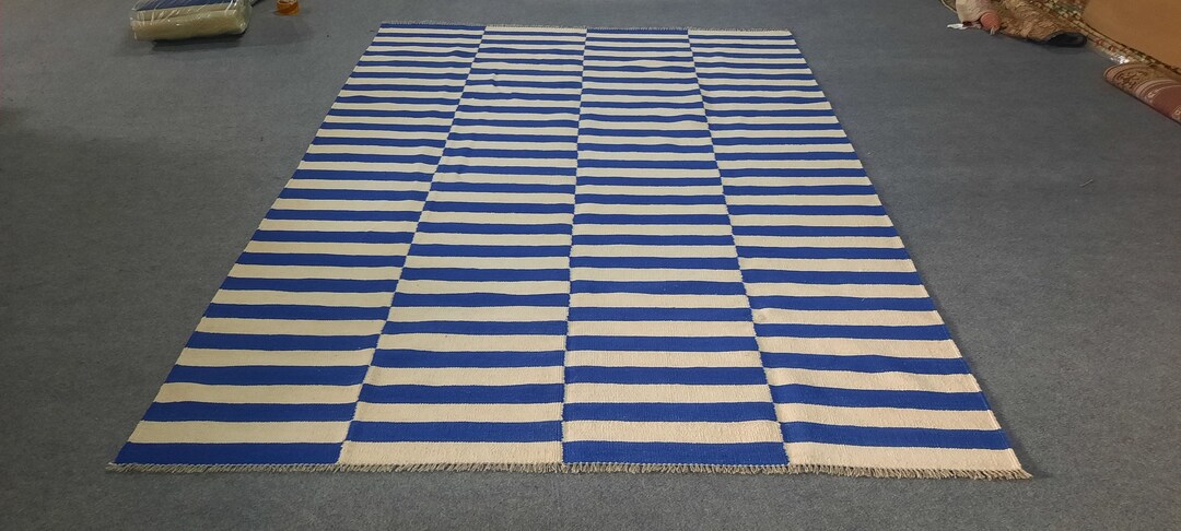 Blue and White Rug, Striped Kilim Rug, Stripe Rug, Area Rug, Living ...