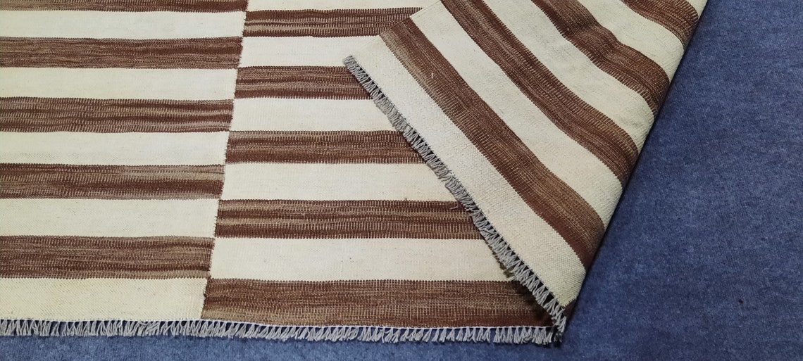 8x10 Rug Brown and Cream Striped Rug 9x12 Kilim Rug Striped - Etsy