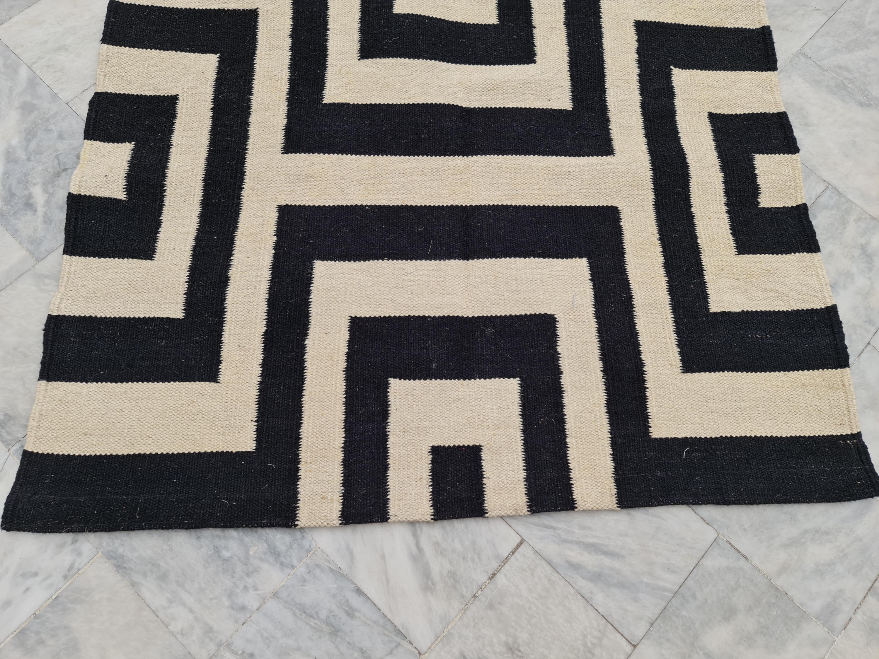 Designer Kilim Rug, Geometric Rug, Black and White Rug, Area Rug, All ...