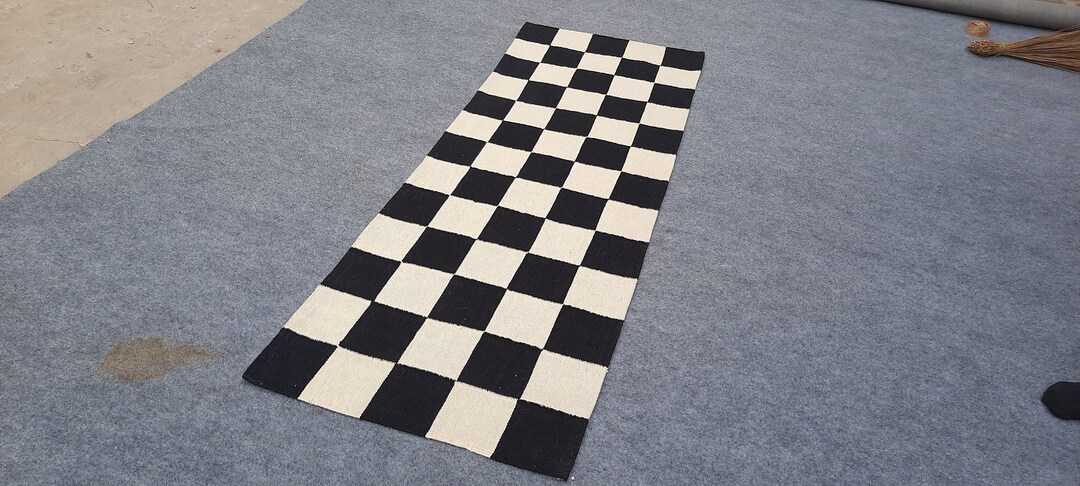 Black and White Checkered Rug, Runner Rug, Checker Rug, Hallway Rug ...
