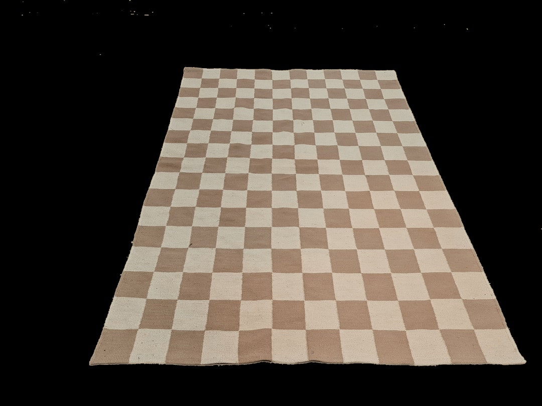 Brown and White Rug, Checkered Rug, Buffalo Plaid Rug, Checkerboard Rug ...
