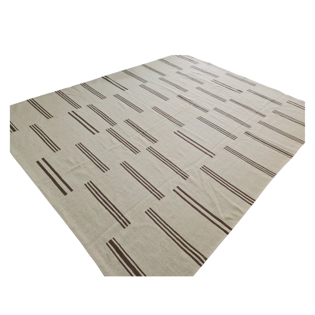 Dark Brown and Cream Striped Rug, 8x10 Kilim Rug, 9x12 Dhurrie Rug, 4x6 ...