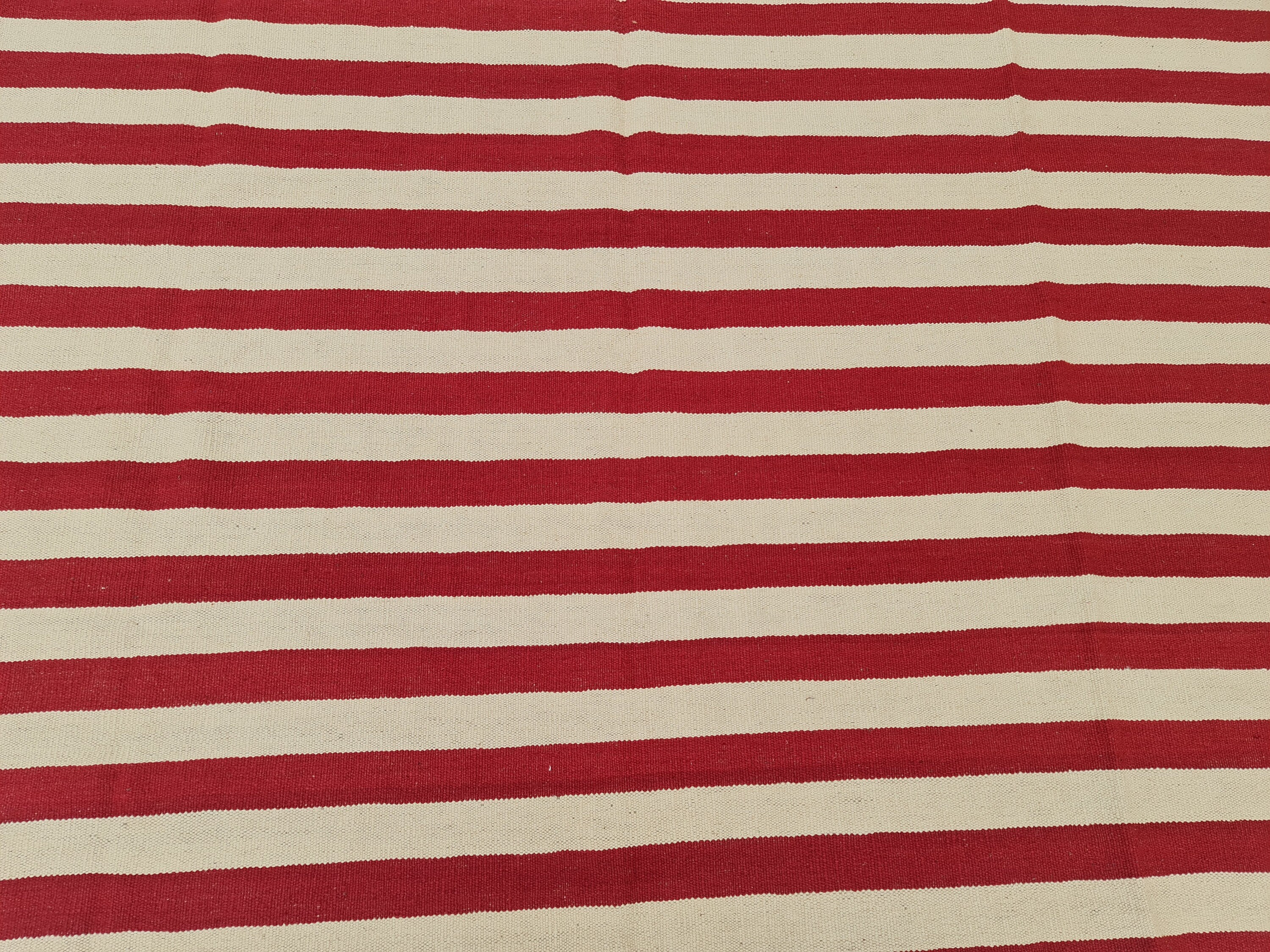 Red and White Striped Kilim Rug, Stripe Area Rug, 8x10 Striped Rug ...