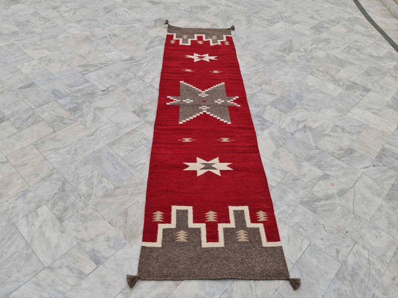 Red Navajo Runner Rug, Red Navajo Rug, Hallway Rug, Corridor Rug, Long ...