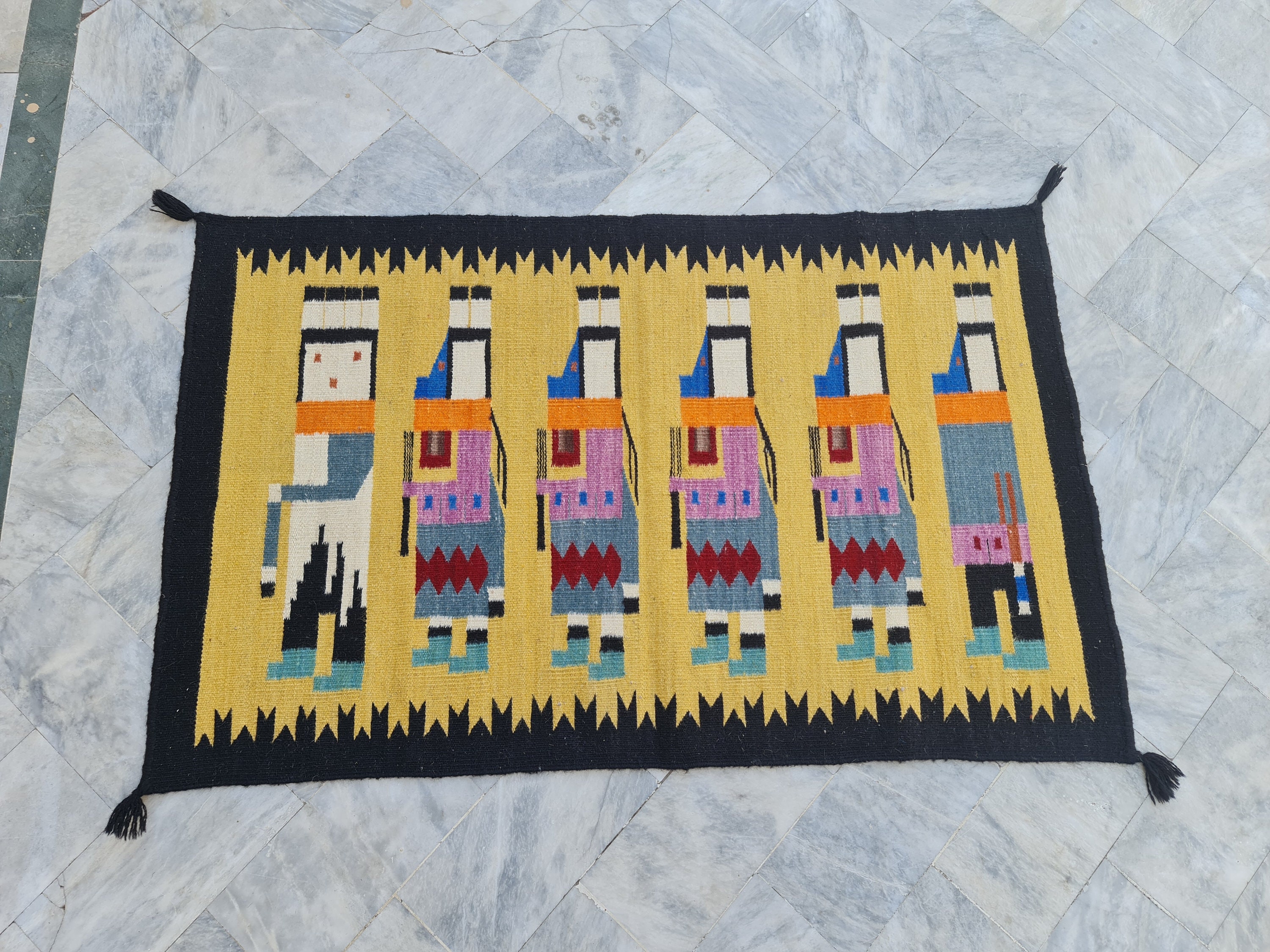 Anime Rug, Pictorial Rug, Anime Navajo Rug, Kilim Rug, Yellow Navajo ...