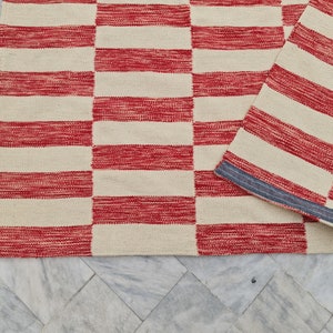 Red and off White Striped Rug, Custom Striped Rug, Personalized Striped ...