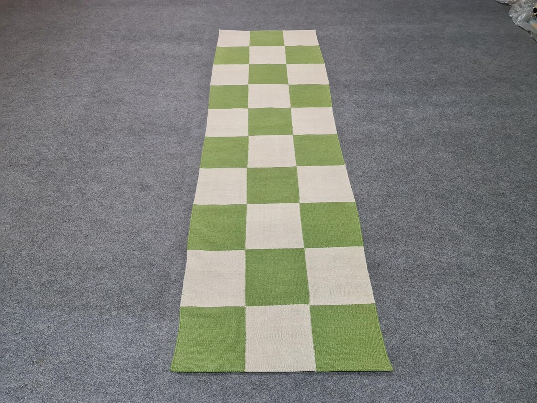 Checkered Runner Rug, Dhurrie Rug Runner, Hallway Rug, Corridor Rug ...