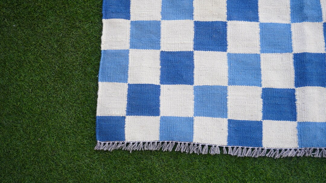 Checkered Rug, Checkerboard Rug, Checker Rug, Blue and White Rug ...