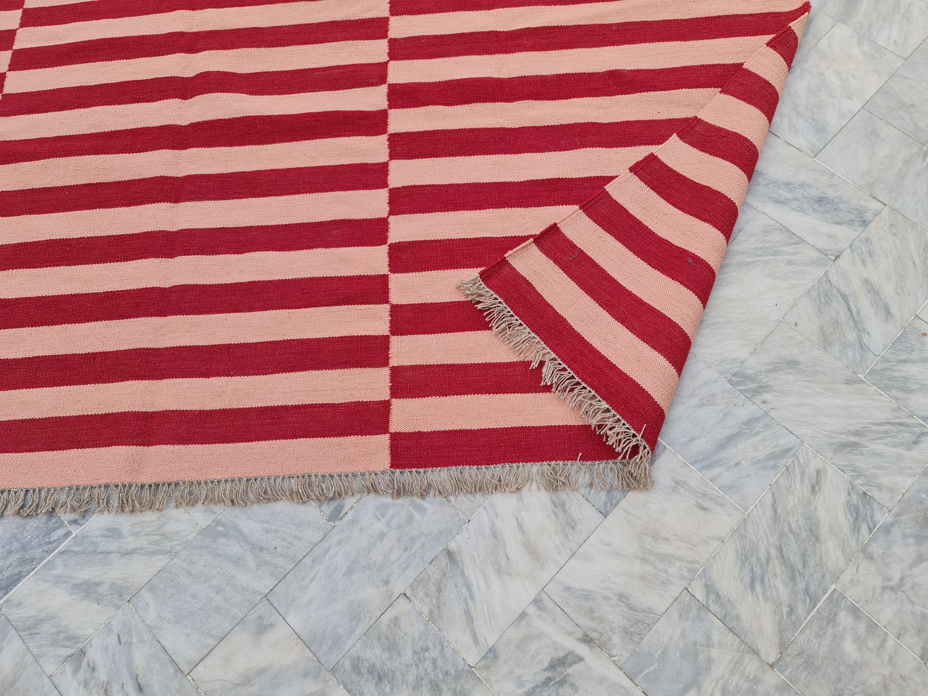 Pink and Red Striped Rug, Custom Rug, Wool Rug, 9x12 Dhurrie Rug, 8x10 ...