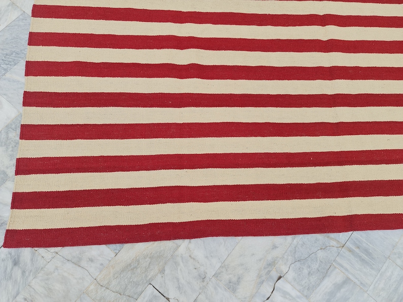 Red and White Striped Kilim Rug, Stripe Area Rug, 8x10 Striped Rug ...